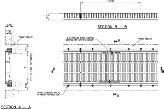 GATIC Grating on 2 T Section Frame - F900 class - Assembly on channels ...